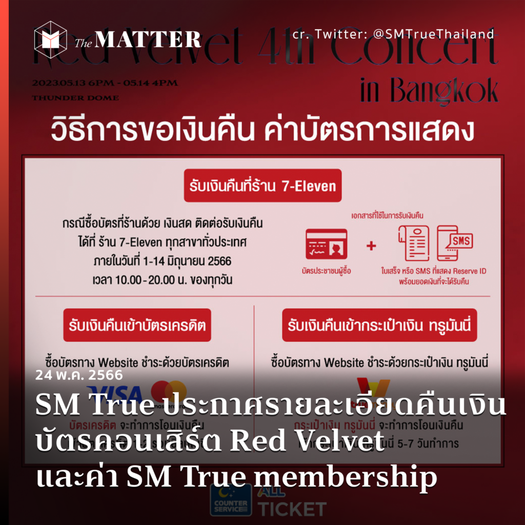 SM True ประกาศรายละเอียดคืนเงินบัตรคอนเสิร์ต Red Velvet และค่า SM True membership